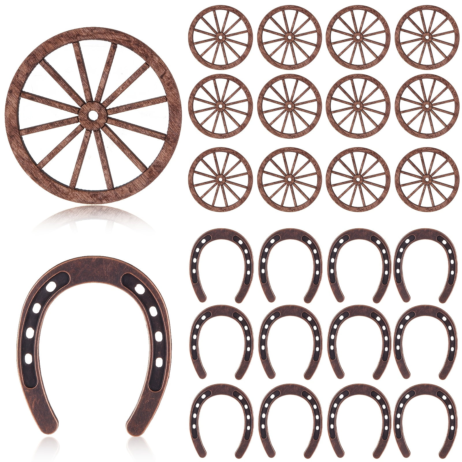 24 PCS Rustic Western Party Decor Set, Mini Wagon Wheels & Horseshoe ...
