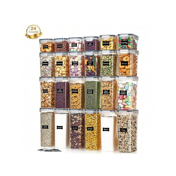 24 PCS Sealed Plastic Food Storage Containers, Kitchen Pantry Storage ...
