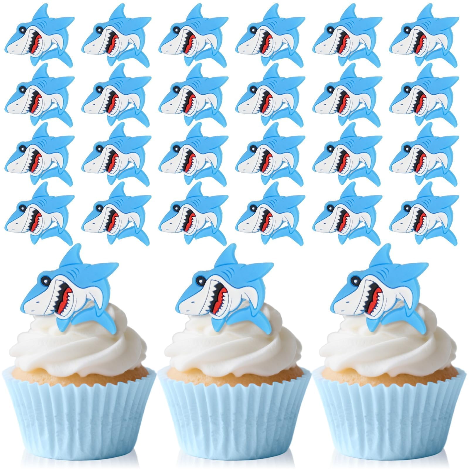 24 PCS SharkEGSC Cupcake Toppers Shark Fin Cake Toppers for Ocean ...