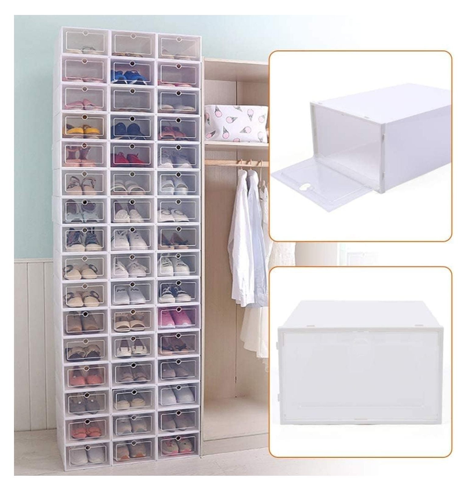 24 PCS Shoe Storage Boxes,Clear Plastic Clamshell Shoebox Stackable ...