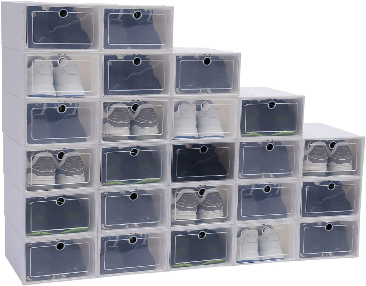 24 PCS Shoe Storage Boxes Plastic Shoe Boxes with Lids Clamshell Clear ...