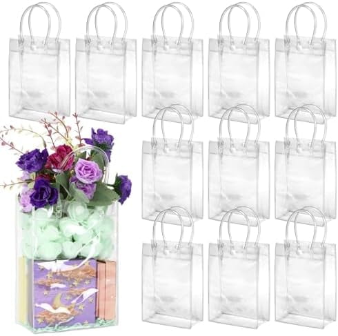 24 PCS Small Clear Gift Bags with Handle,5.1" x 7.5" x 2.8",Cute ...