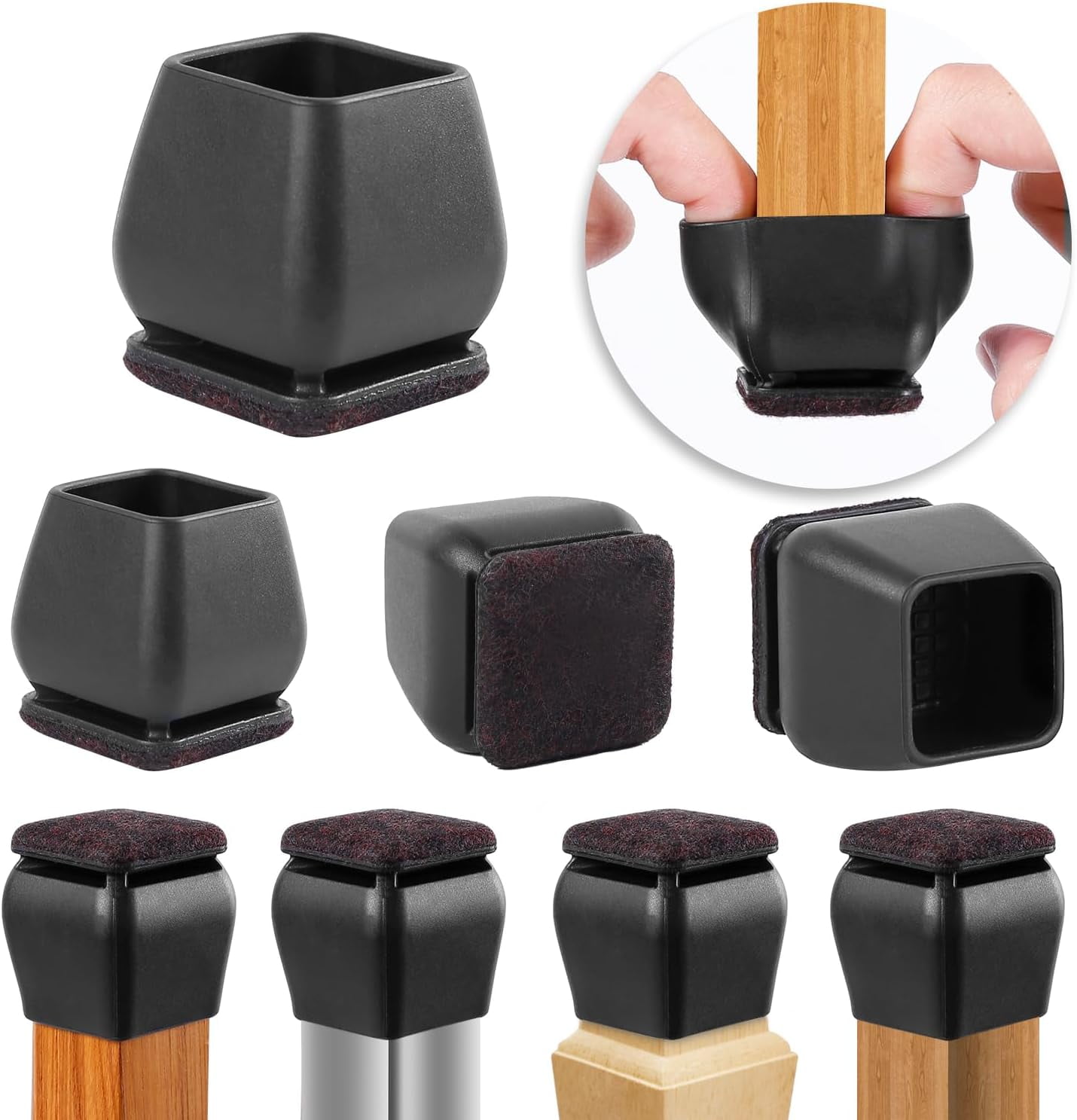 24 PCS Small Square Silicone Chair Leg Floor Protectors, Felt Furniture ...