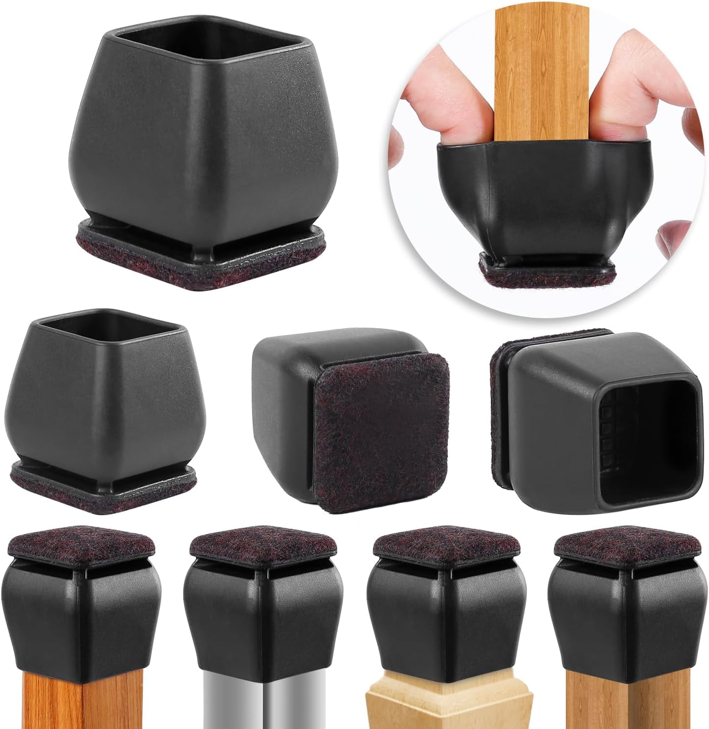 24 PCS Small Square Silicone Chair Leg Floor Protectors, Felt Furniture ...