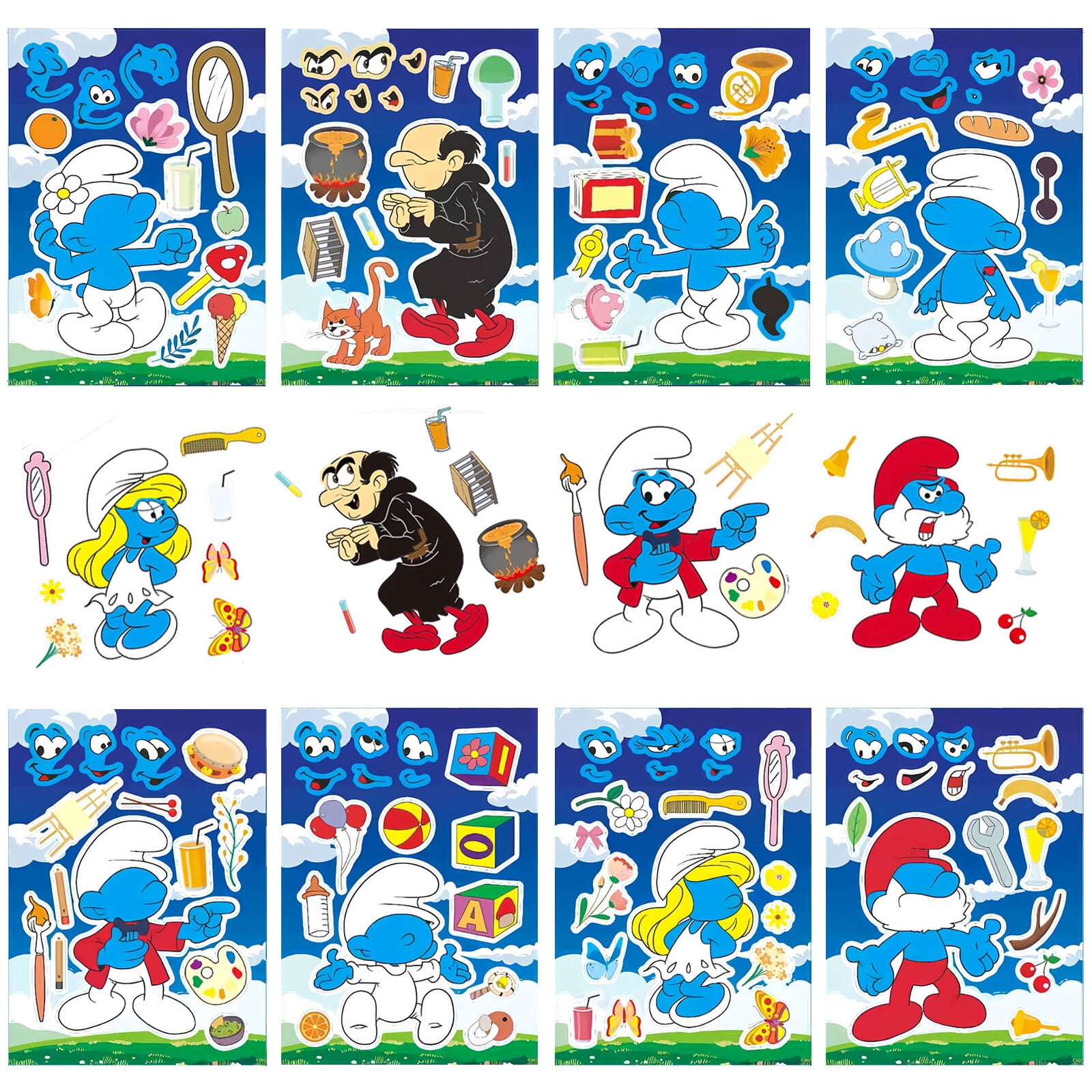 24 PCS For The Smurfs Cartoon Face Stickers - Make Your Own Stickers 3 ...