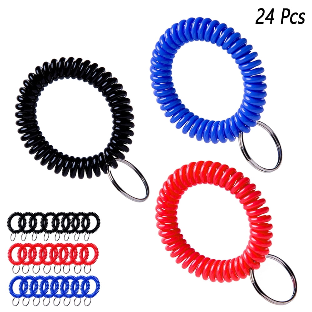 24 PCS Spring Spiral Coil Wrist Key Chain Ring Holder Stretchable Band ...