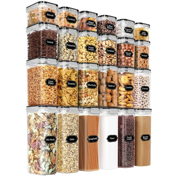 24 PCS Stackable Airtight Storage Containers, BPA Free Plastic Kitchen Canisters for Flour Sugar ...
