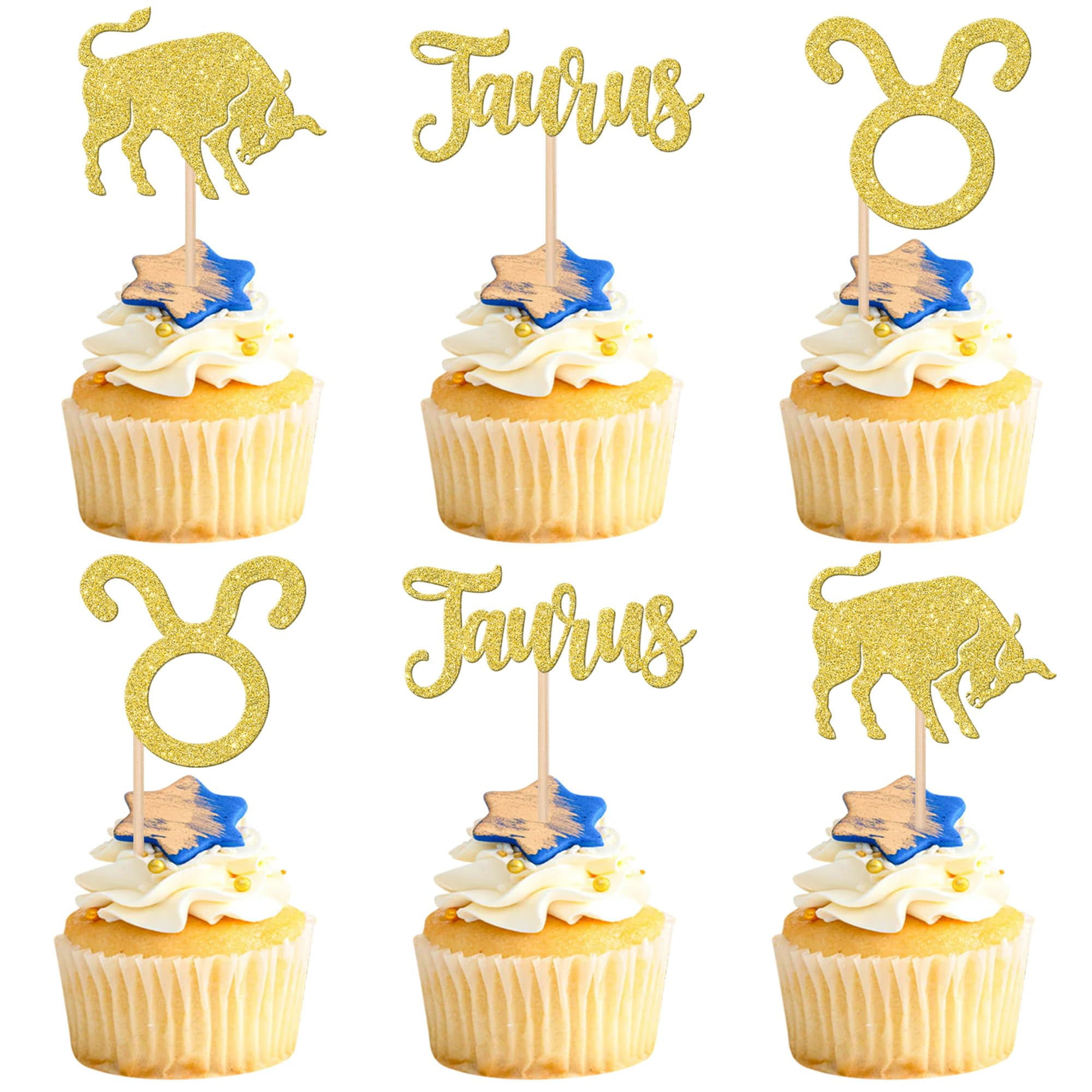 24 PCS Taurus Cupcake Toppers Glitter TVS1 12 Constellation Taurus ...