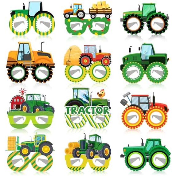 24 PCS Tractor Paper Eyeglasses, Farm Green Tractor Birthday Party ...