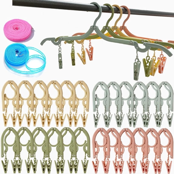 24 PCS Travel Hangers,Portable Folding Clothes Hangers with Clips ...
