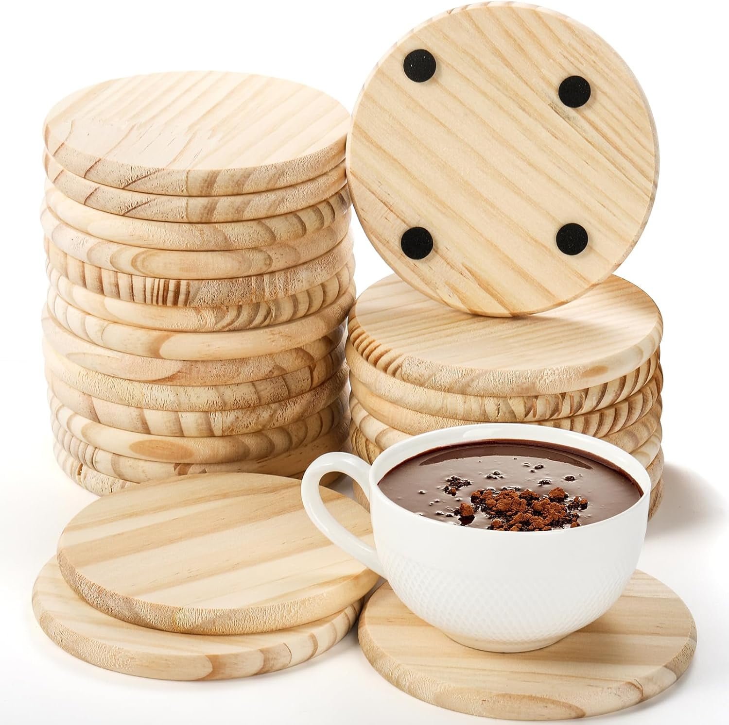 24 PCS Unfinished Wood Coasters, 4 Inch Round Blank Wood Coaster for ...