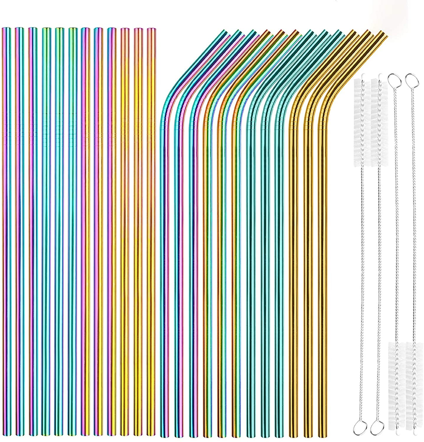 [24 PCS] Value Pack Reusable Stainless Steel Straws in Bulk Extra Long ...