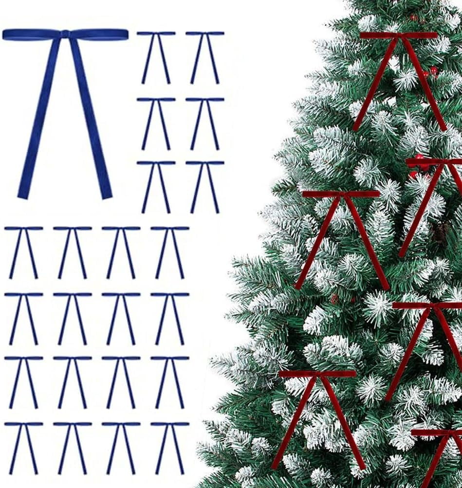 24 PCS Velvet Bows for Christmas Tree, Velvet Bows for Tree, Fancy ...