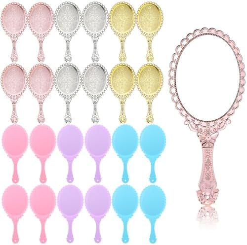 24 PCS Vintage Handheld Mirror with Handle, Embossed Mirror Compact ...