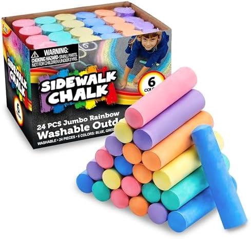 24 PCS Washable Sidewalk Chalks Set Non-Toxic Jumbo Chalk for Schools ...