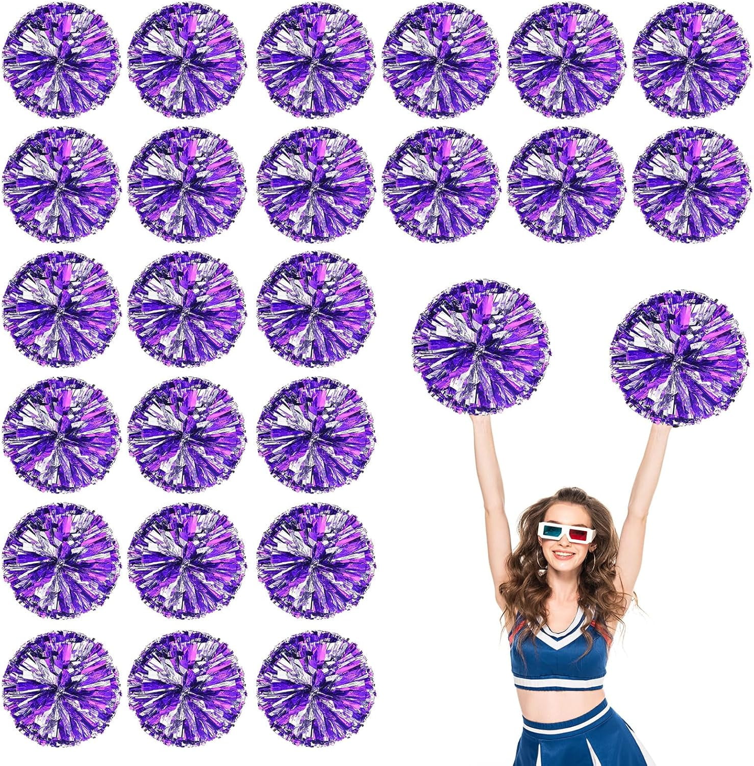 24 PCS pom poms Cheerleading,13.8inch Sports Team Spirits Cheering Squad Dance Training with ...