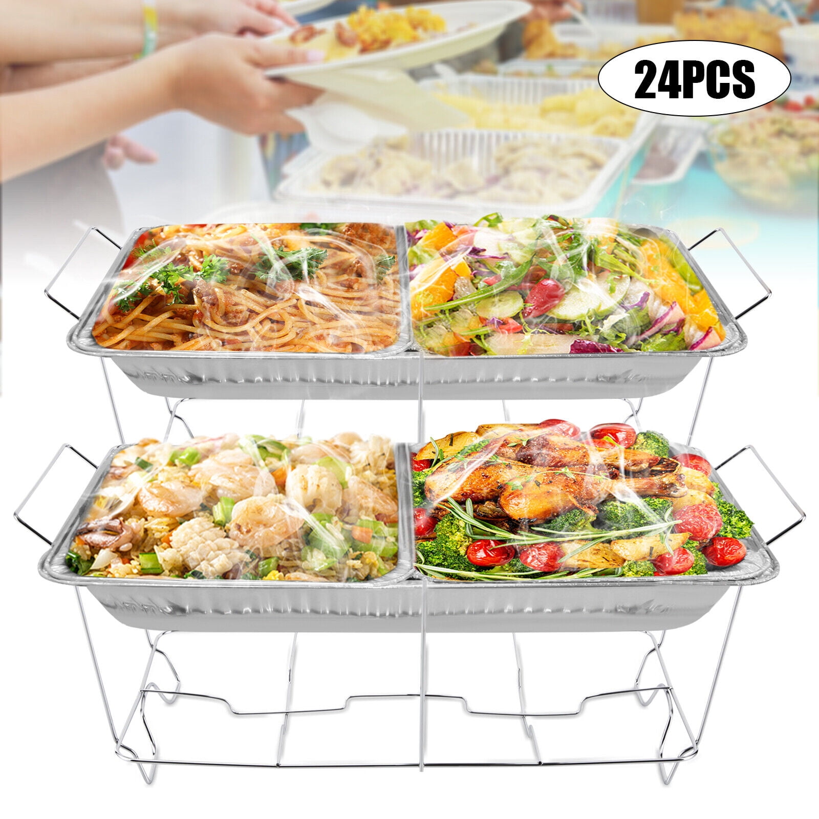 24 PCs Chafing Wire Rack Buffet Stand Full Size Chafing Food Warmer ...