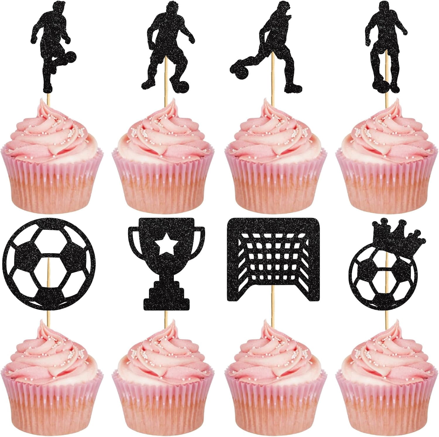 24 PCs Soccer Cupcake Toppers Glitter Soccer Ball Cupcake Picks Sport ...