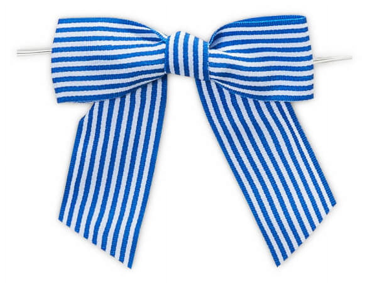 24 PK, 3" Royal Blue Stripe Pre-Tied Grosgrain Gift Bows For Gift Or ...
