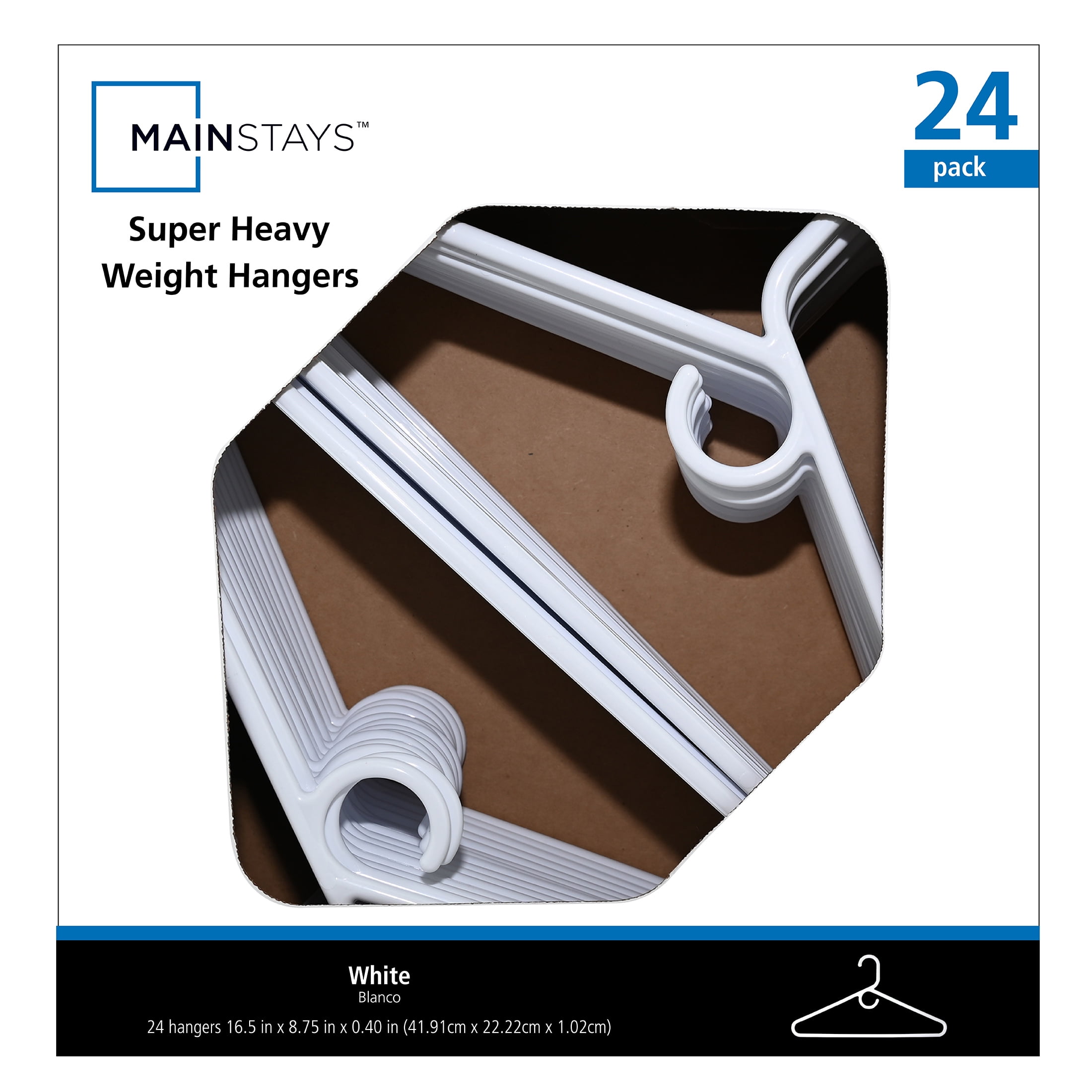 Mainstays Super Heavy Weight Hanger for Any Clothing Type, White 24 ...