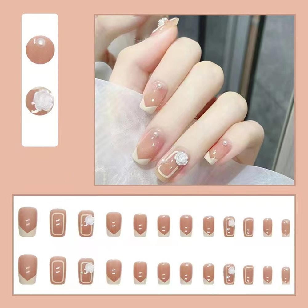 24-Pa Romantic Champagne Bow Wearable Nail Patches Pure Desire Nail Art ...