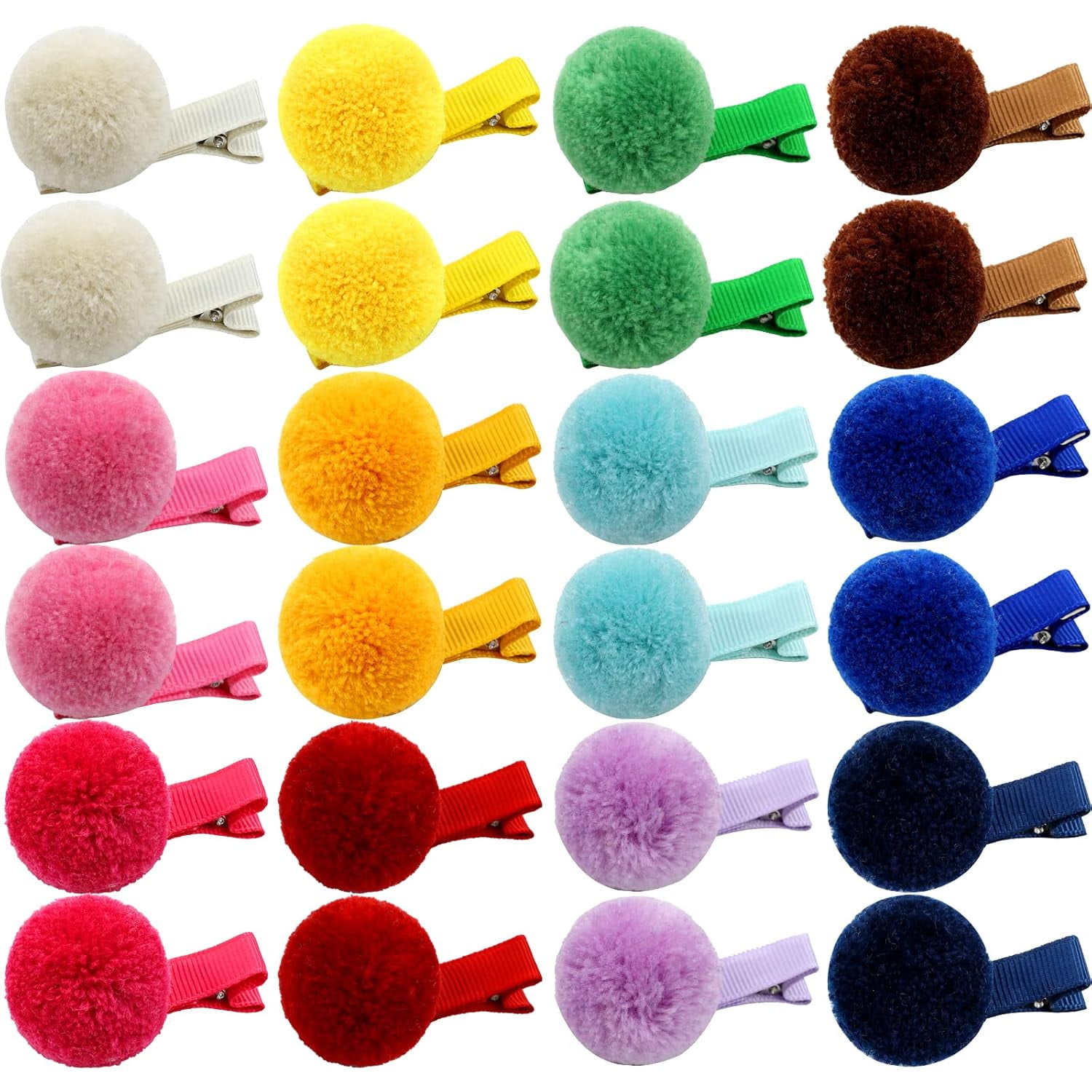 24 Pack 1.2 Inch Candy Colorful Pom Pom Hair Clips Lined Alligator Hair ...
