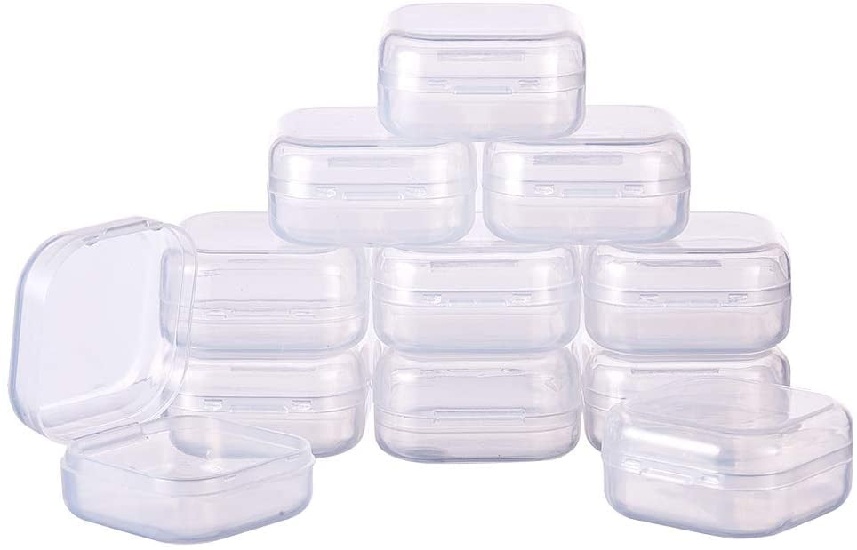 24 Pack 1.38x1.38x0.7 Inches Square Mini Clear Plastic Bead Storage ...