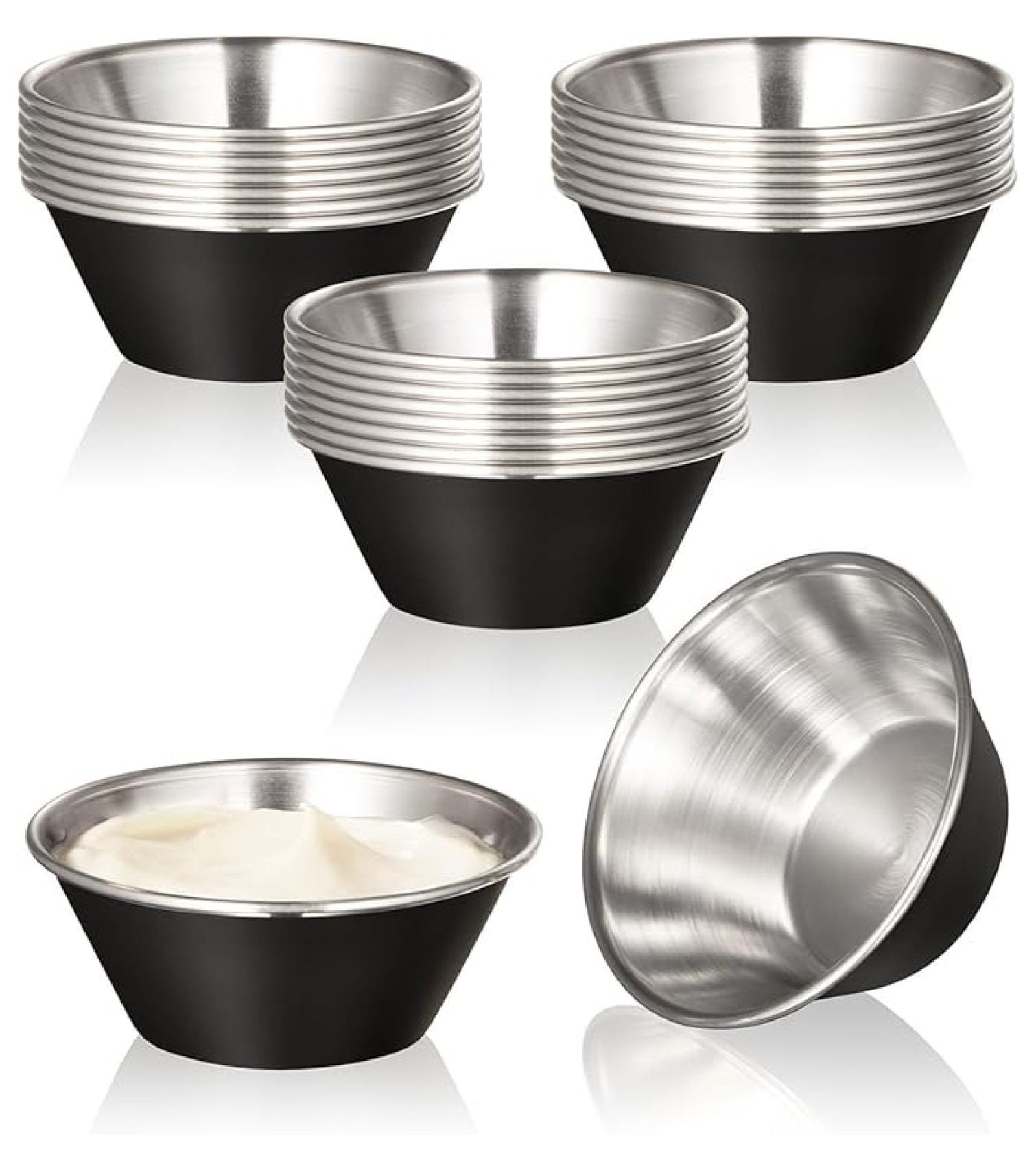 [24 Pack 1.5 oz Stainless Steel Sauce Cups - Matte Black Individual ...