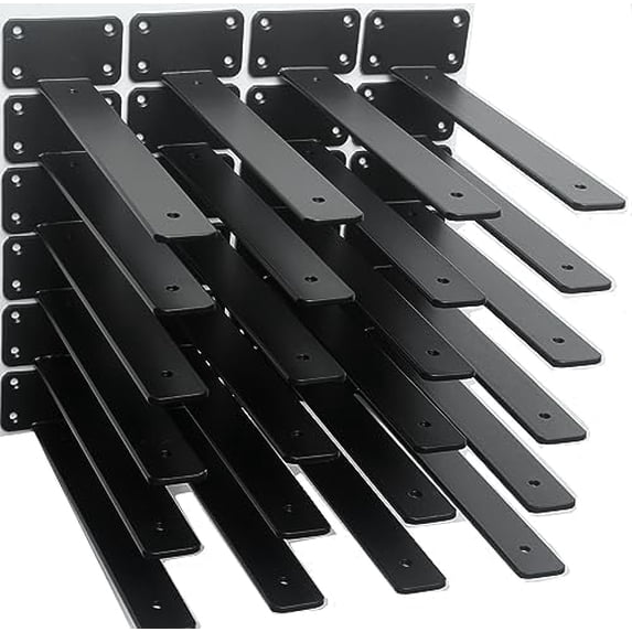 24 Pack - 10 inch Black Hidden L Shelf Bracket (1/5 Inch Thicked) Iron ...