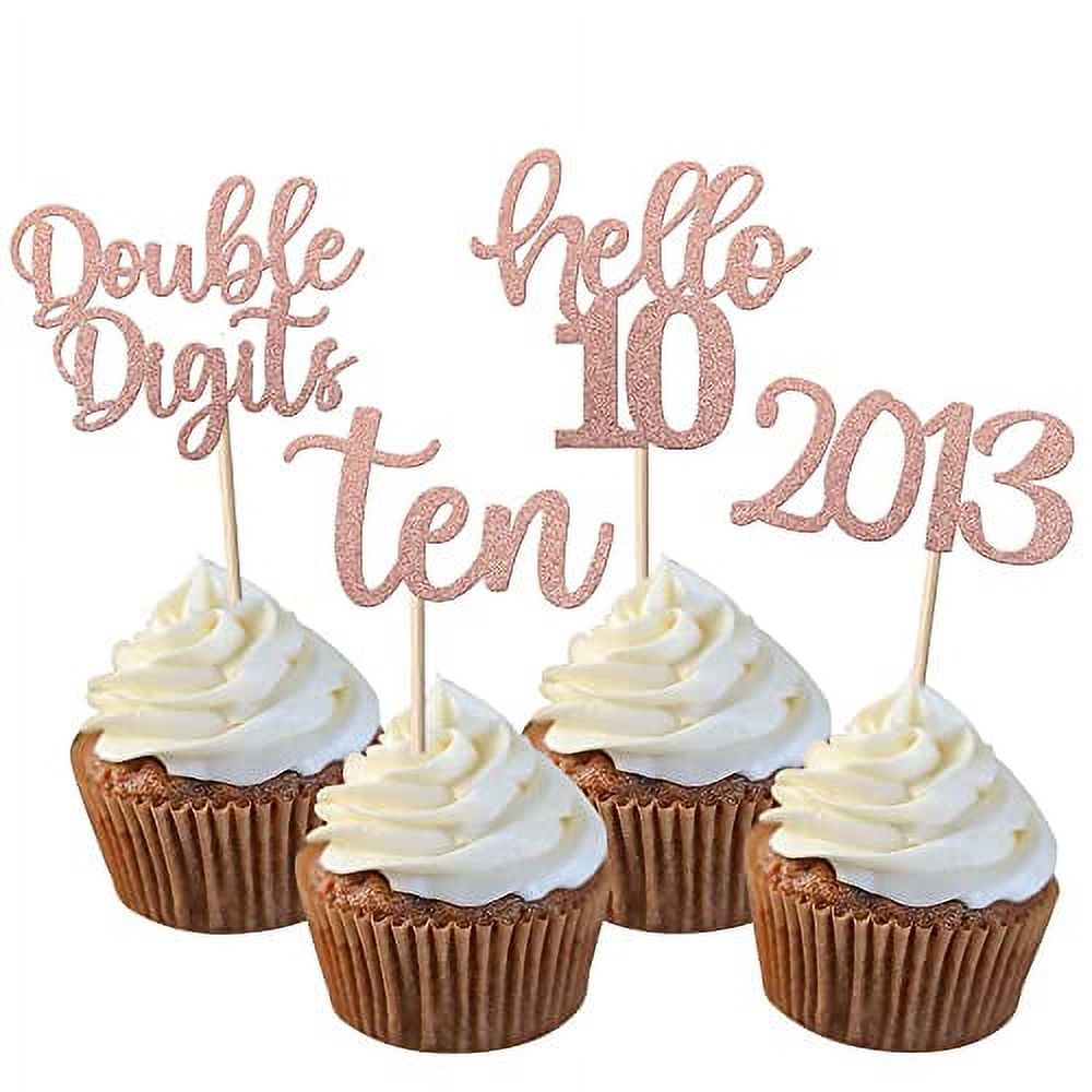 24 Pack 10th Birthday Cupcake Toppers Glitter Ten Since 2013 Hello 10 ...