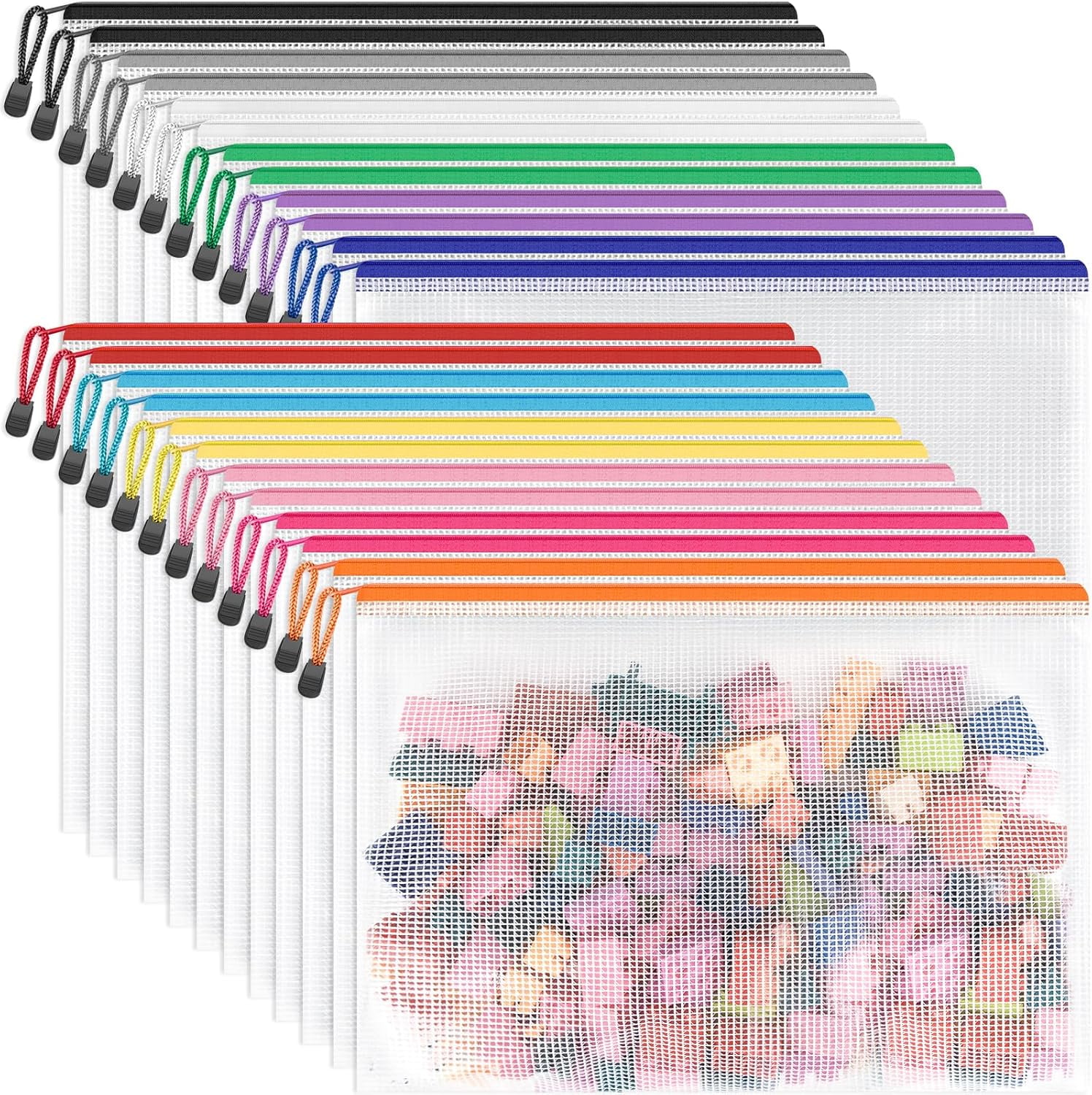 24 Pack 12 Colors Zipper Pouches for Organizing, Letter Size, A4 Size ...