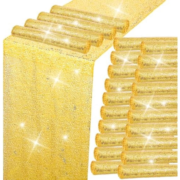 24 Pack 12 x 108 Inch Gold Sequin Table Runners, Rectangle Glitter ...