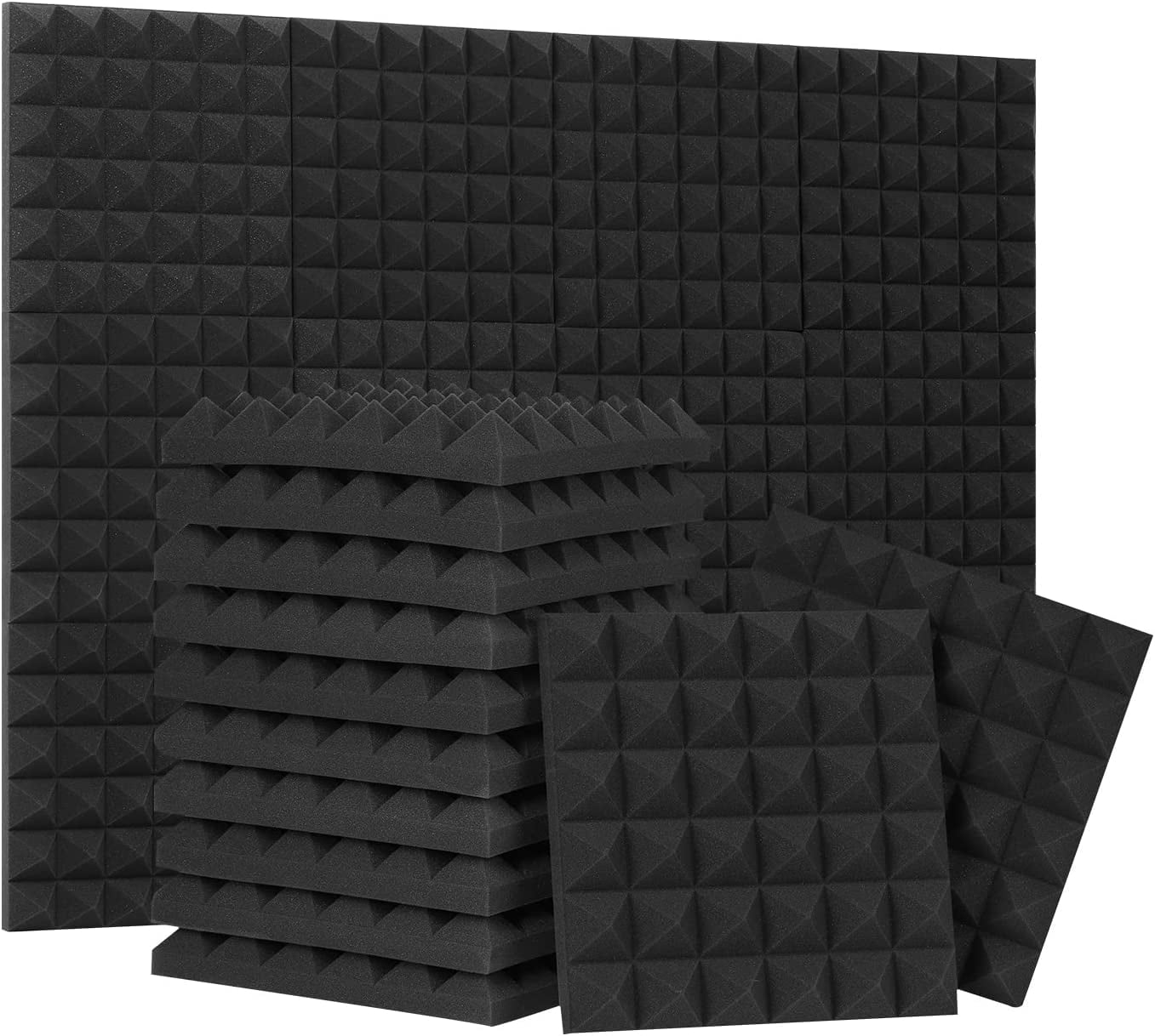 24 Pack-12 x 12 x 2 Inches Pyramid Designed Acoustic Foam Panels, Sound ...