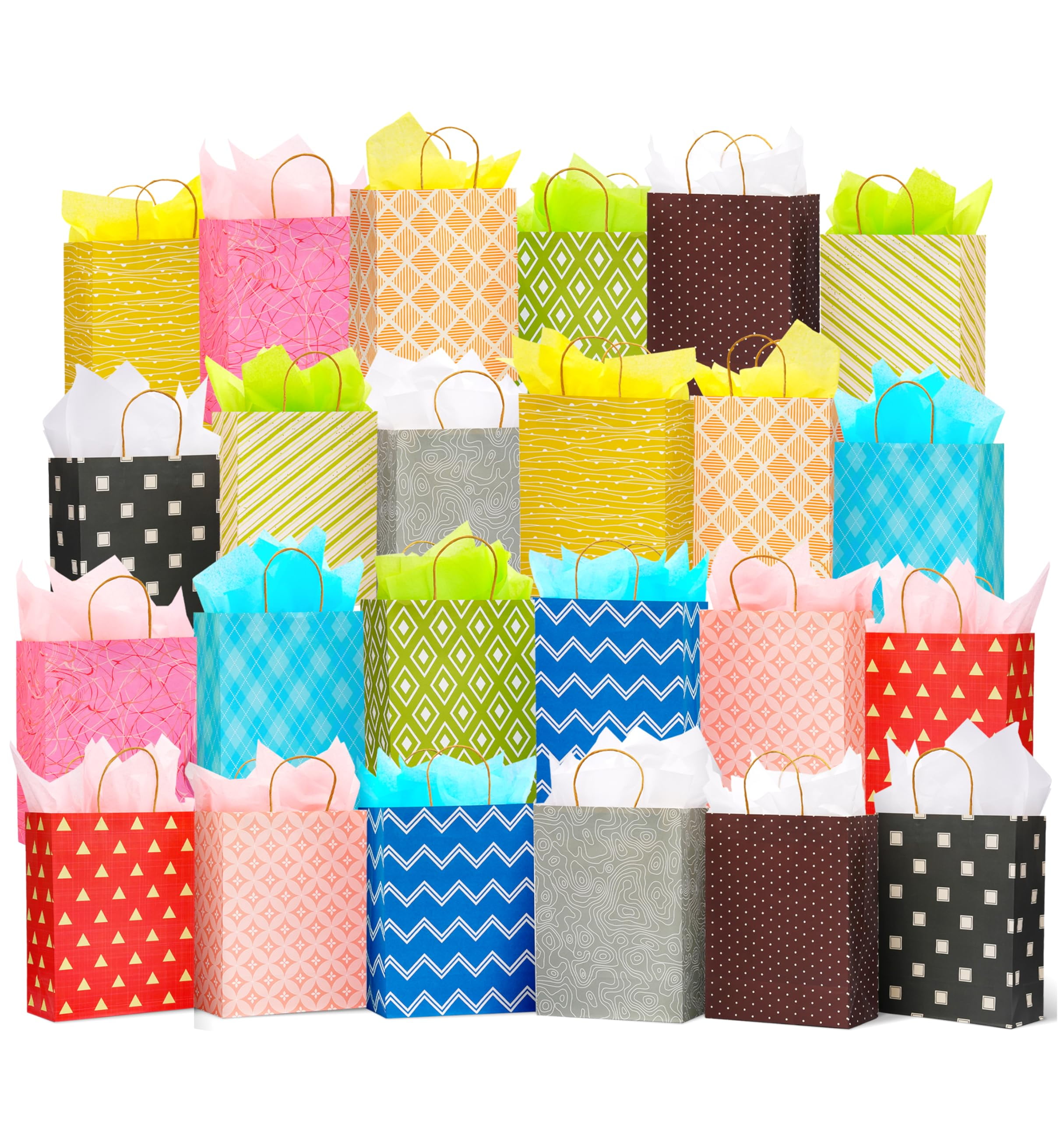 24 Pack 13" Large Kraft Paper Gift Bags Assortment with Tissue Paper ...