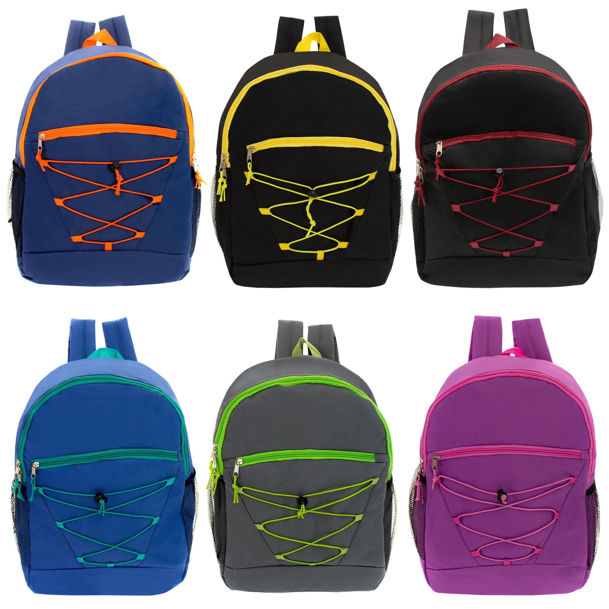 24 Pack - 17 Inch Bungee Bulk Backpacks in 6 Assorted Colors ...