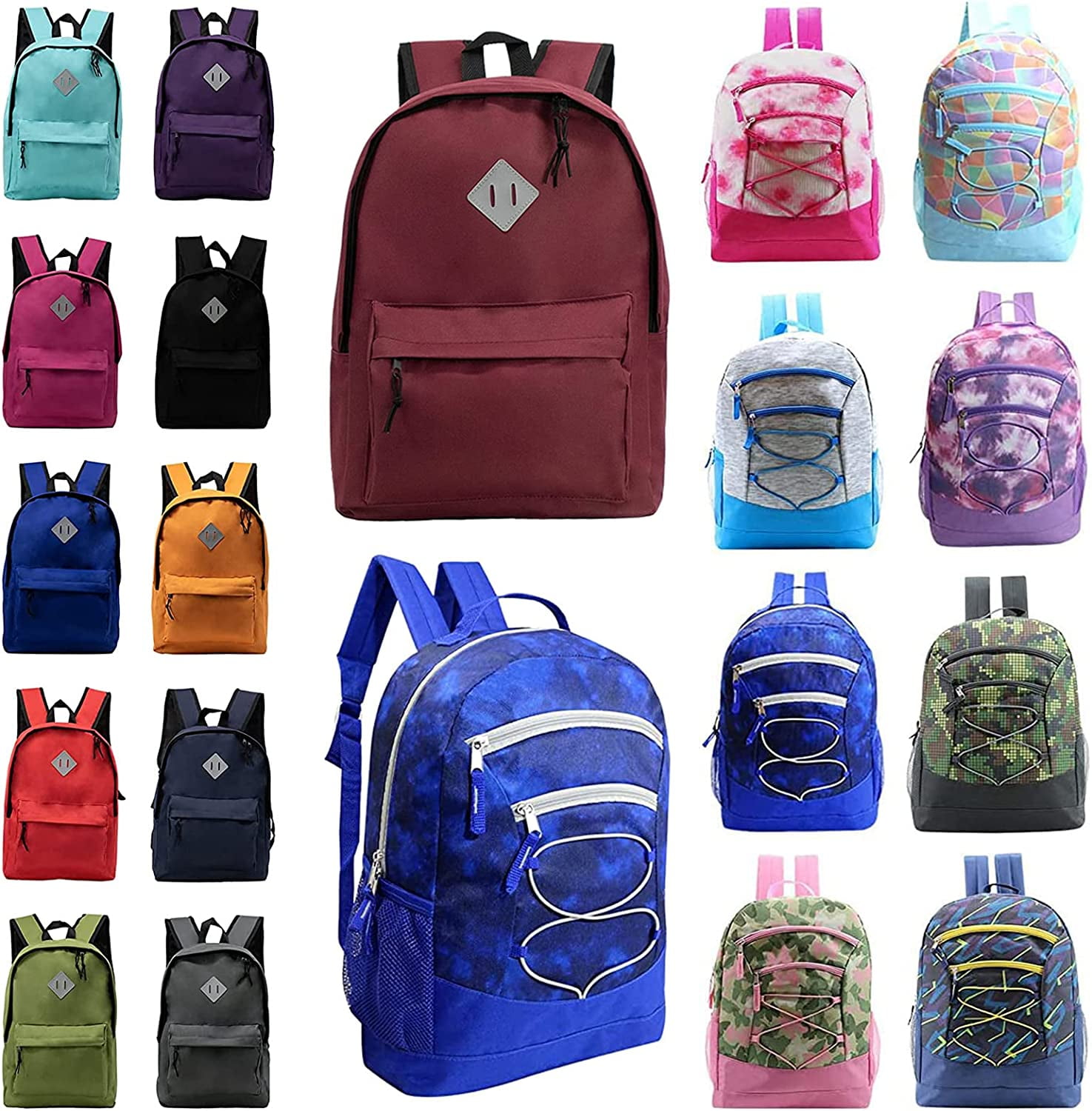 24 Pack - 17" Wholesale Classic Bulk Backpacks - Mega Assortment 19 ...