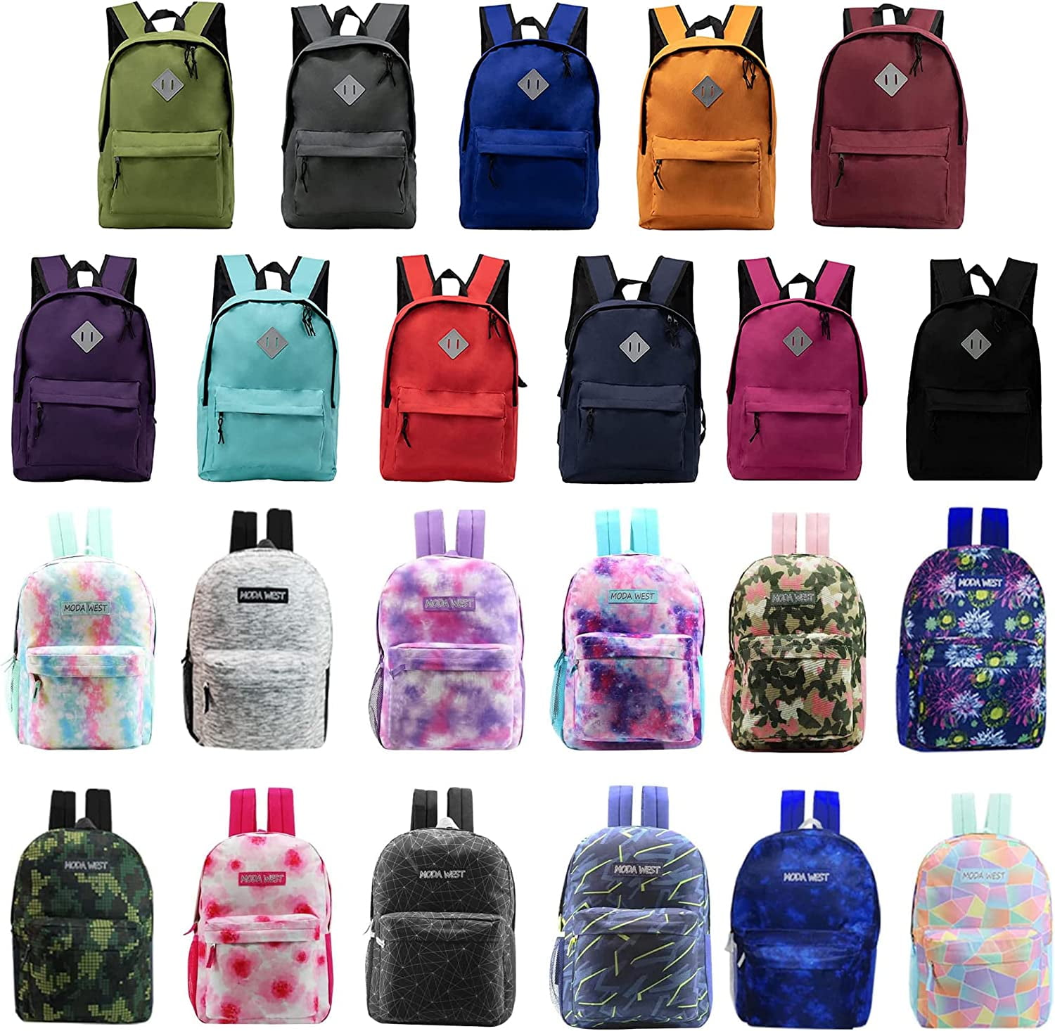 "Wholesale 24 Pack Classic 17"" Bulk Backpacks - Assorted Color ...