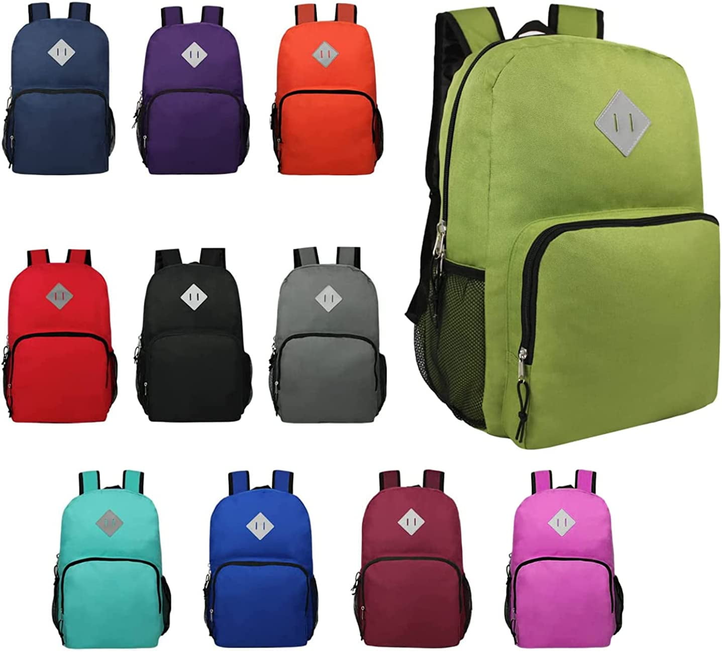24 Pack - 18 Inch Deluxe Wholesale Backpacks in 11 Assorted Colors With ...