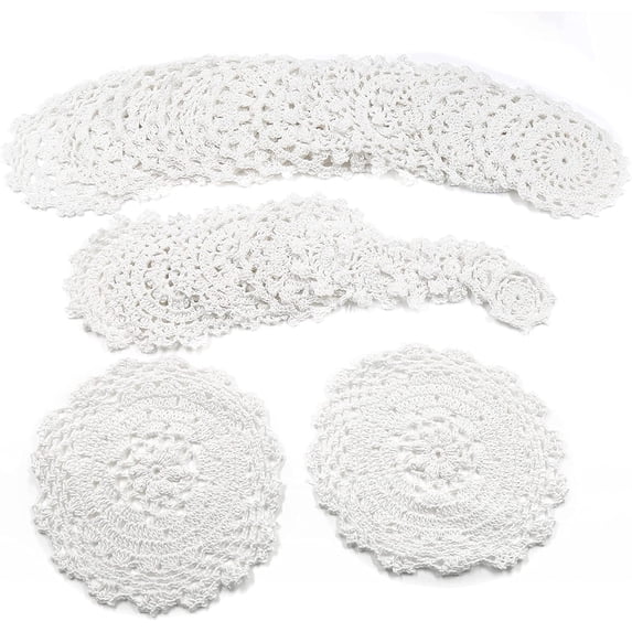 24 Pack 2-7 Inch White Hand Crochet Lace Doily Placemat for ...