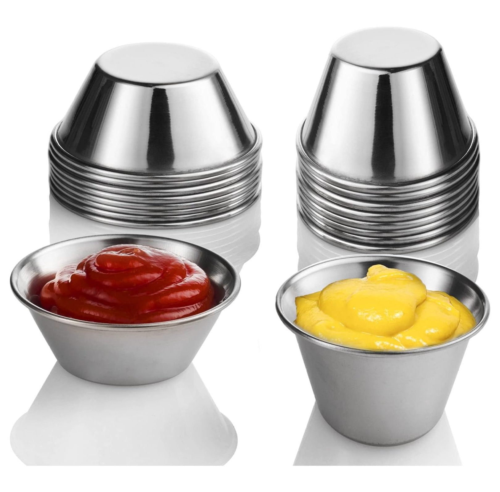 (24 Pack, 2 Sizes) Small Sauce Cups, Stainless Steel Ramekin Dipping ...