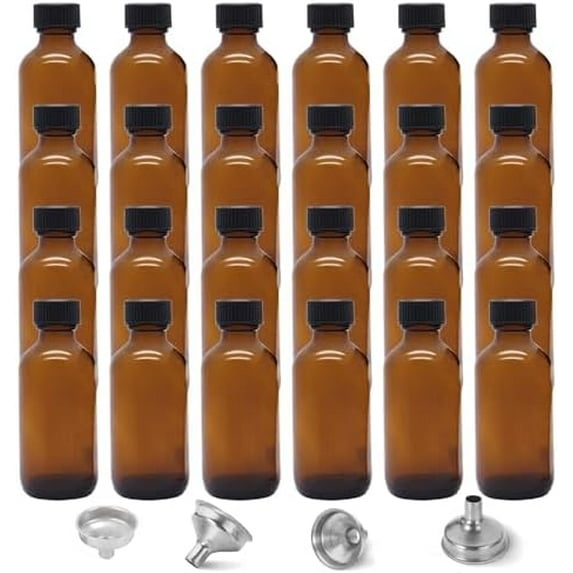 24 Pack 2oz Amber Glass Bottles for Vanilla Extract, Boston Round Leak ...