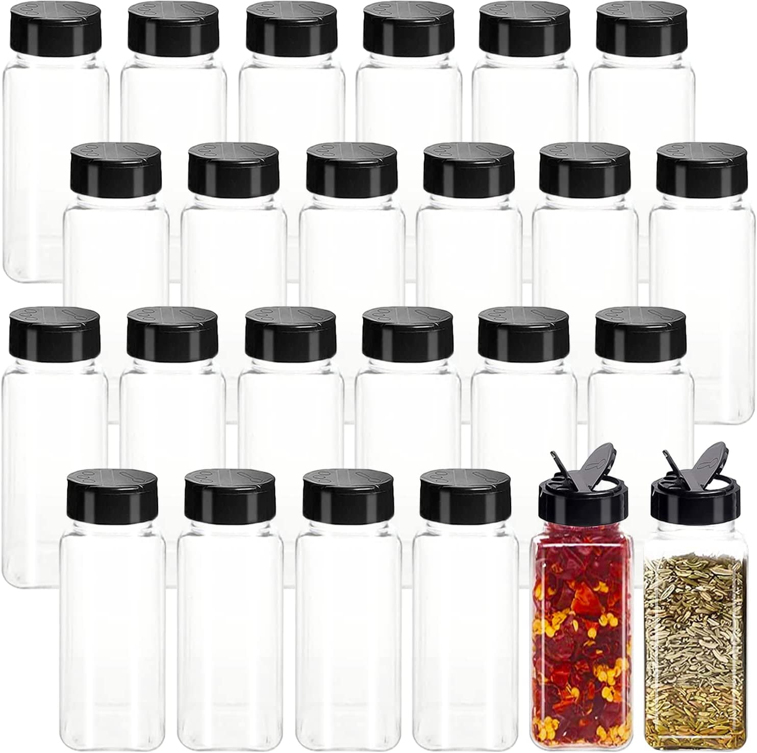 24 Pack 3.5 oz Square Plastic Spice Jars,Seasoning Containers with ...