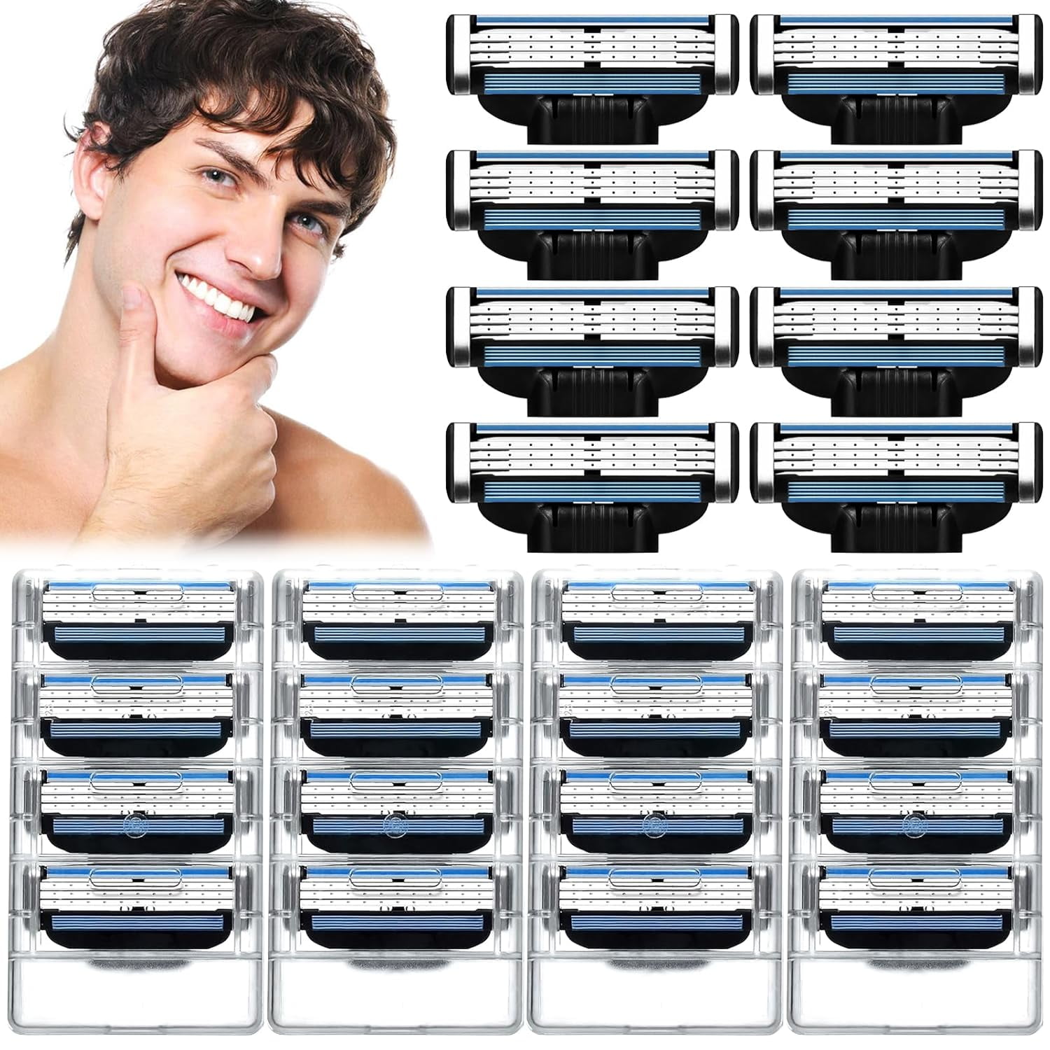 24 Pack 3 Razor Blades for Men,3-Layer Manual 3 Razor Blade Replacement ...