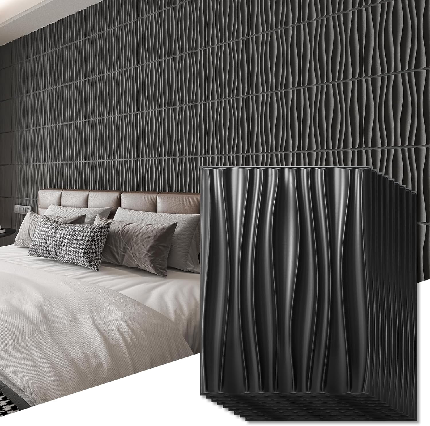 24-Pack 3D Wall Panels for Interior Wall Décor, Wavy Textured Accent ...
