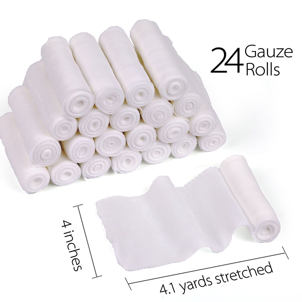 24 Pack 4'' Gauze Roll Bandage Sterile Stretch Medical Tape First Aid ...
