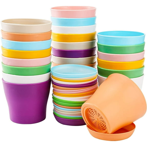 24 Pack 4" Small Plastic Plant Flower Pot with Saucers, Seedlings ...