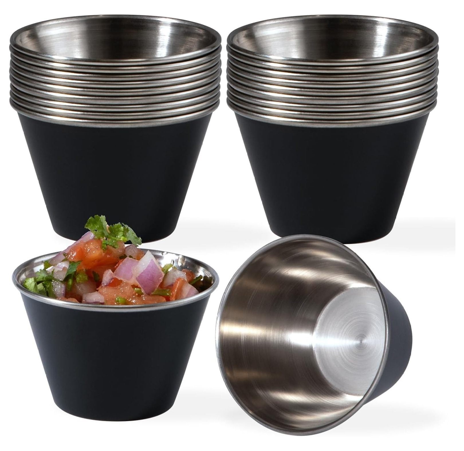 [24 Pack 4 oz Stainless Steel Sauce Cups - Matte Black Individual Round ...