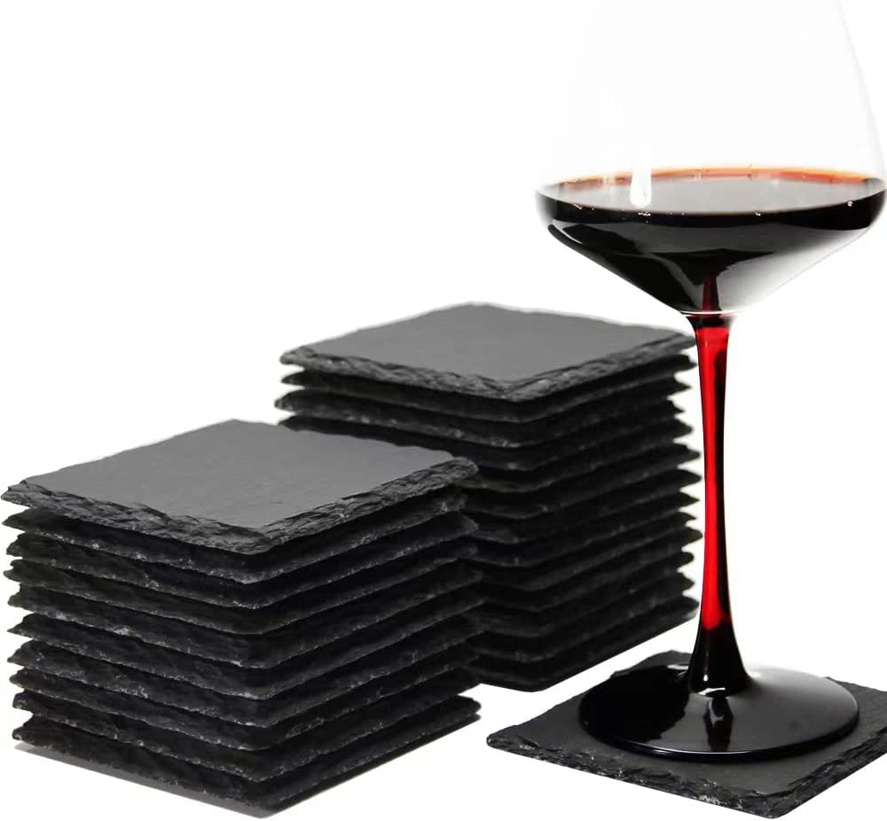24 Pack 4 x 4 Inch Gorgeous Black Slate Stone Coasters Bulk Square ...