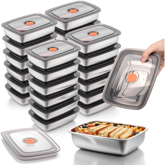 24 Pack 40oz Stainless Steel Food Storage Containers with Lids Leak ...