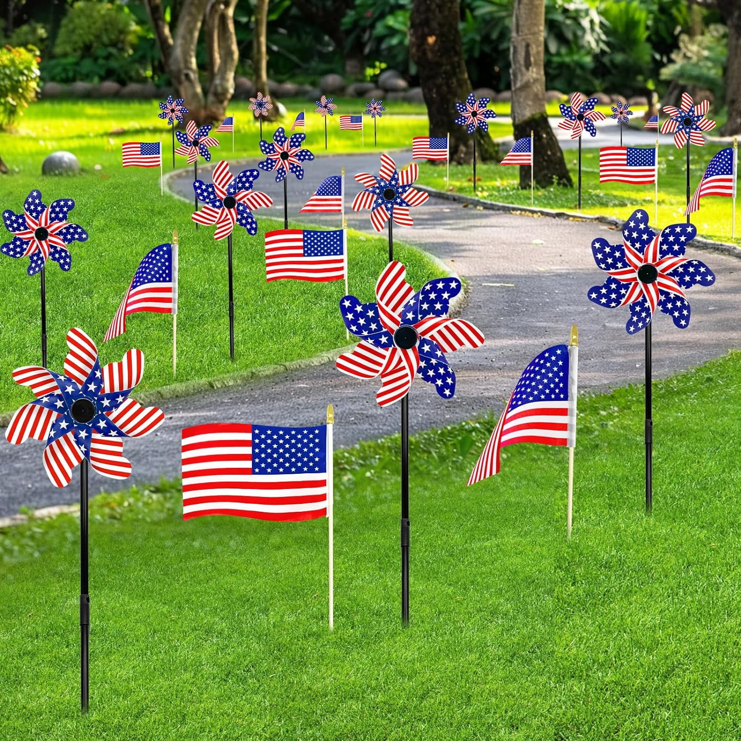 24 Pack 4th of July Decorations 12 Patriotic Pinwheels with Stake 12 ...